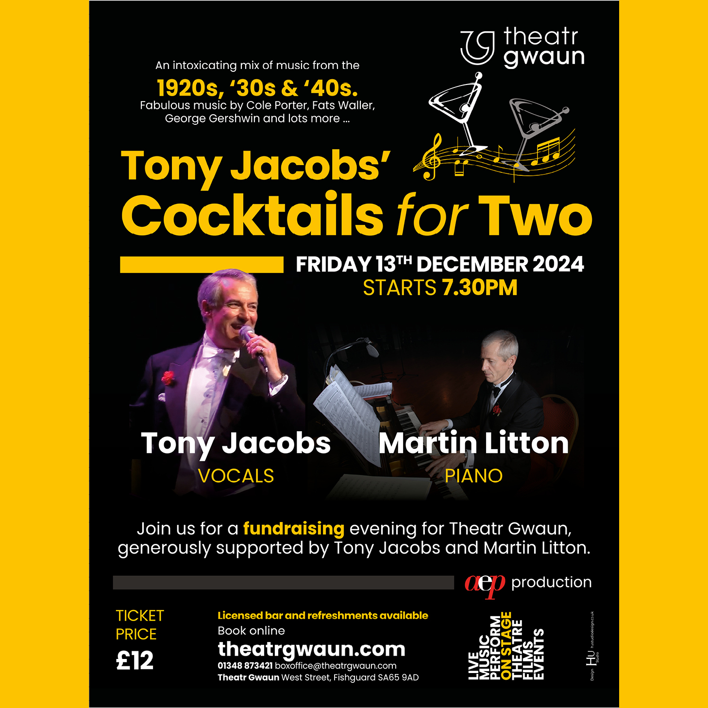TONY JACOBS’ COCKTAILS FOR TWO – Theatr Gwaun